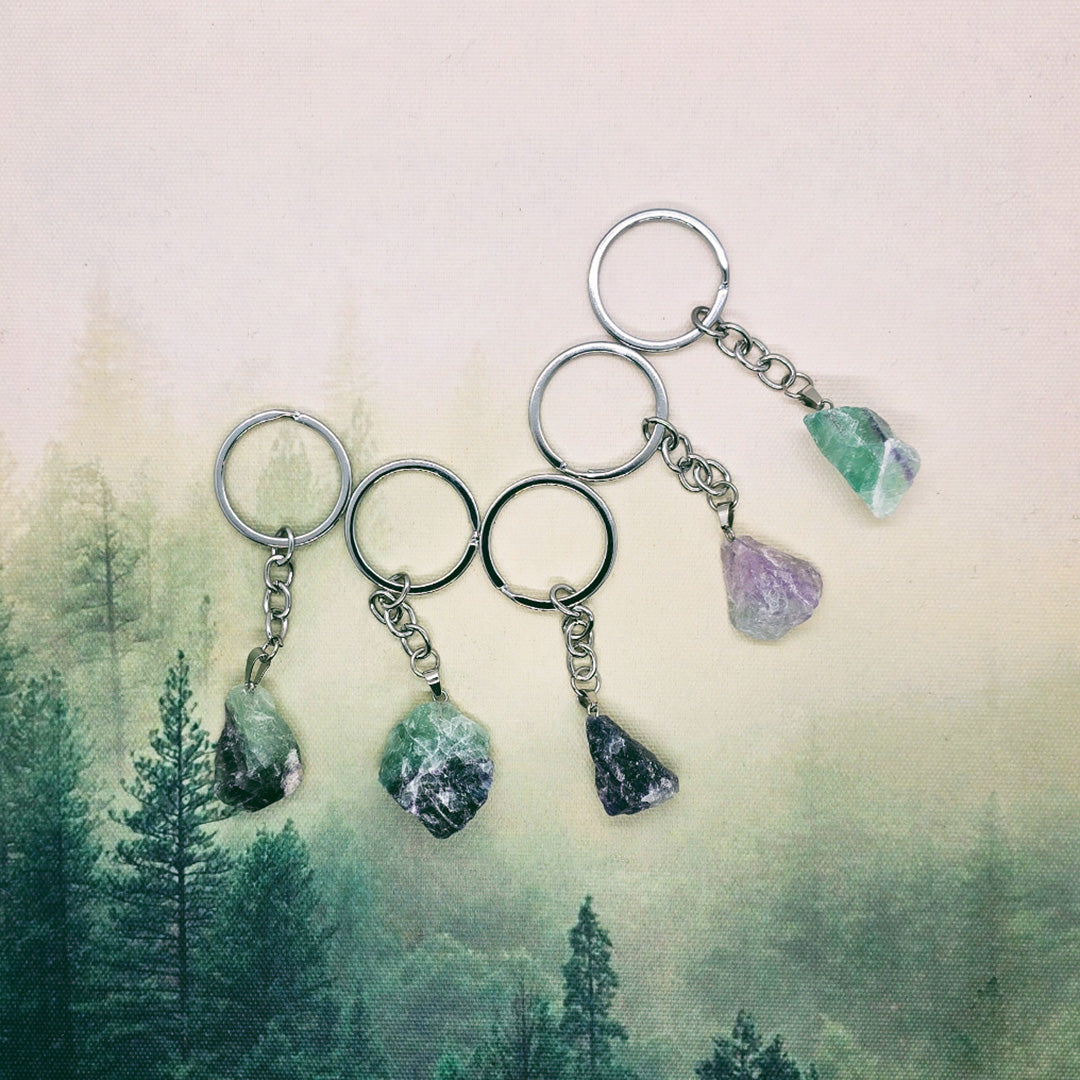 Natural Fluorite Crystal Keyring