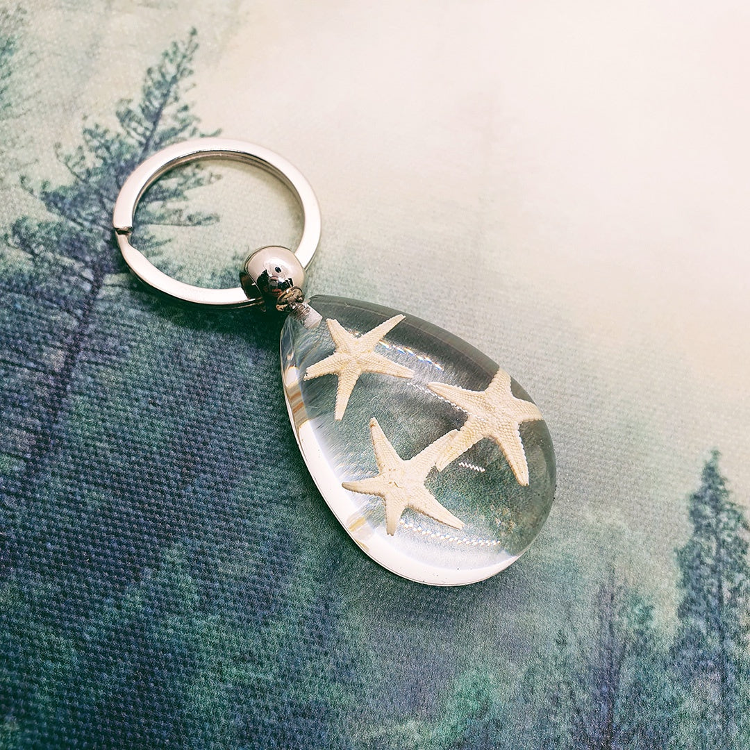 Starfish Embedded in Resin Keyring