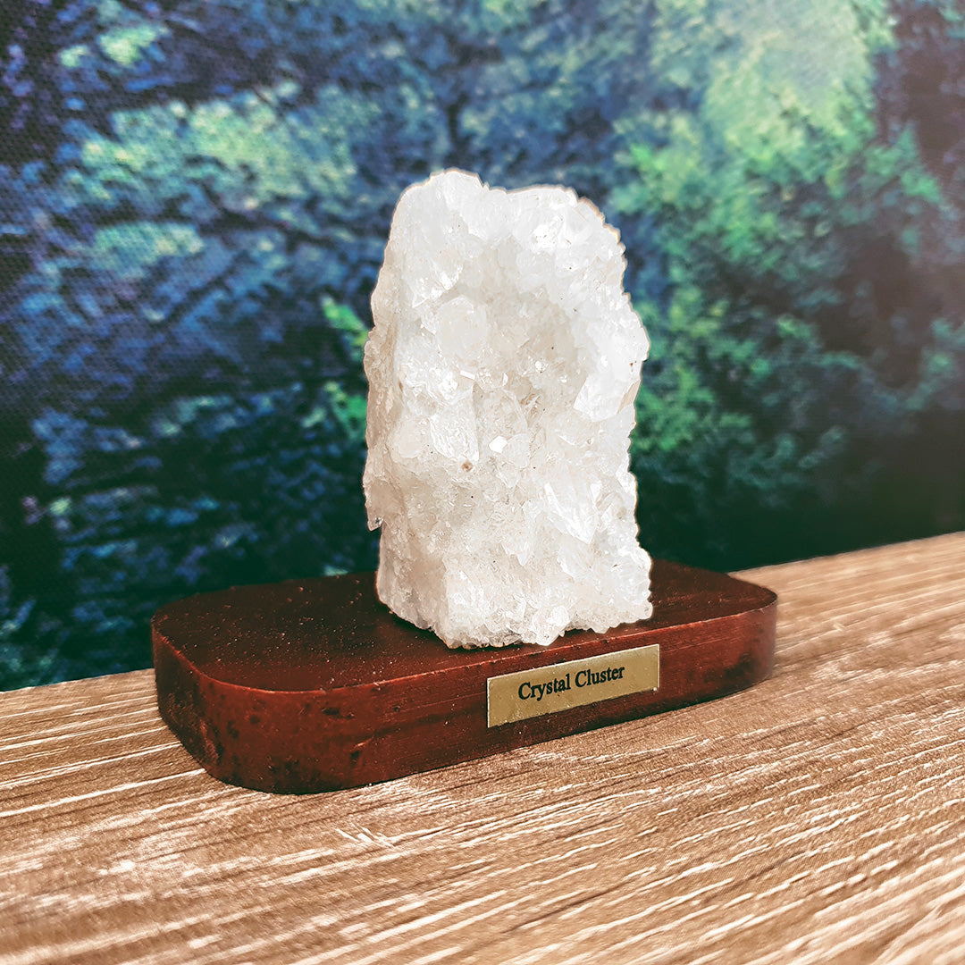 Crystal Cluster Specimen on Wooden Stand